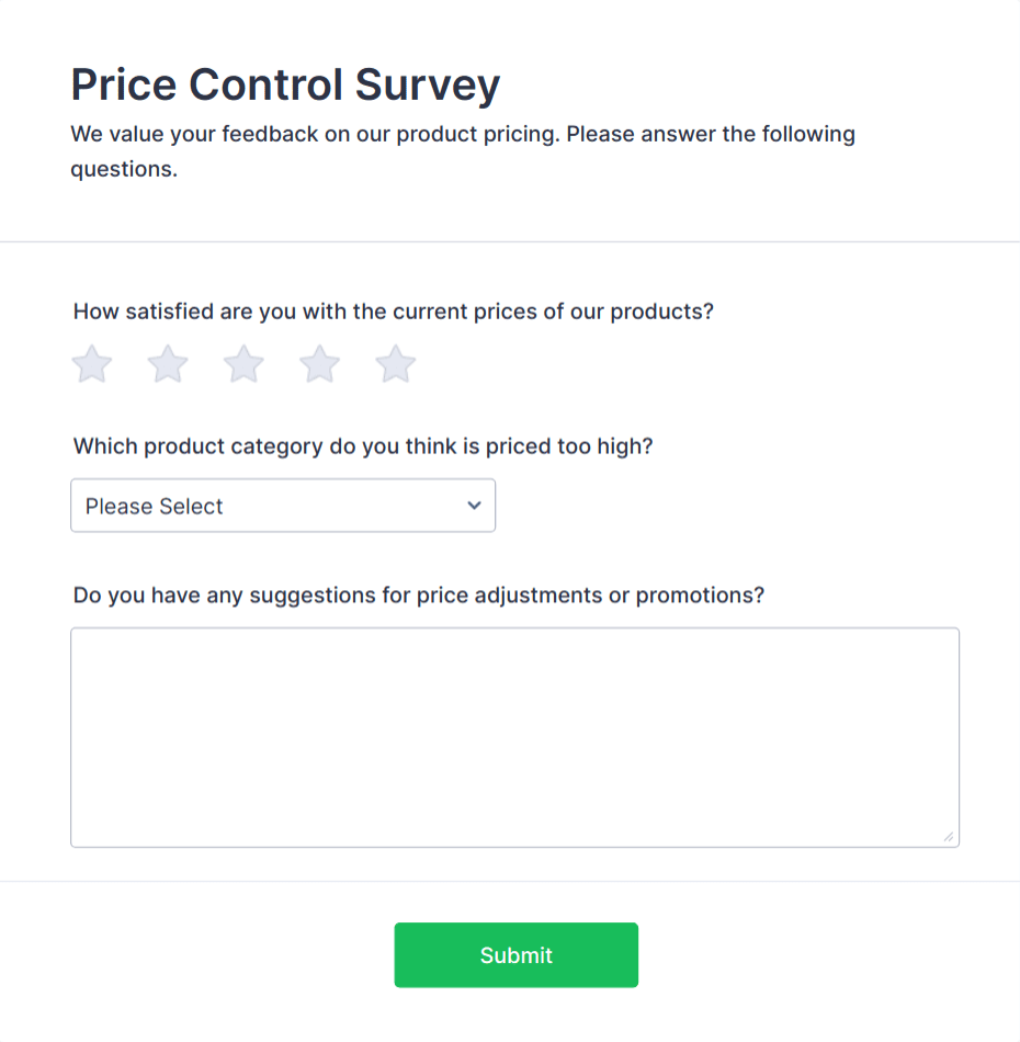 Price Control Survey Form Template | Jotform