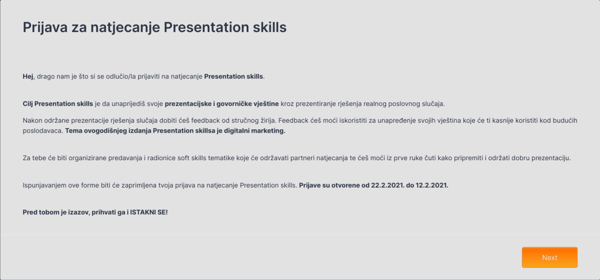 Prijava za natjecanje Presentation skills Form Template | Jotform