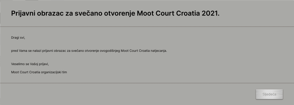 Prijavni obrazac za svečano otvorenje Moot Court Croatia 2021. Form ...