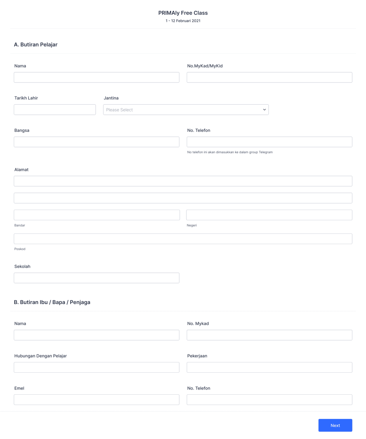 PRIMAly Free Class Form Template | Jotform