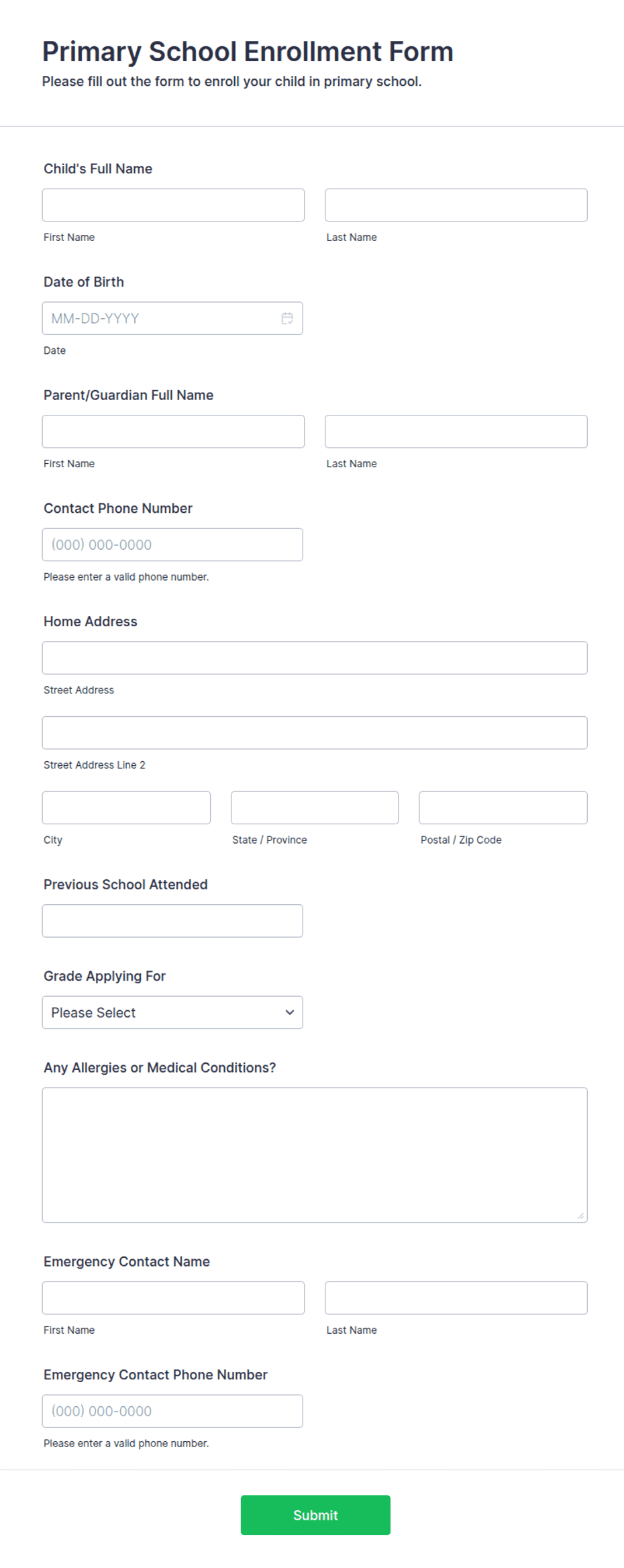 Primary School Enrollment Form Template | Jotform