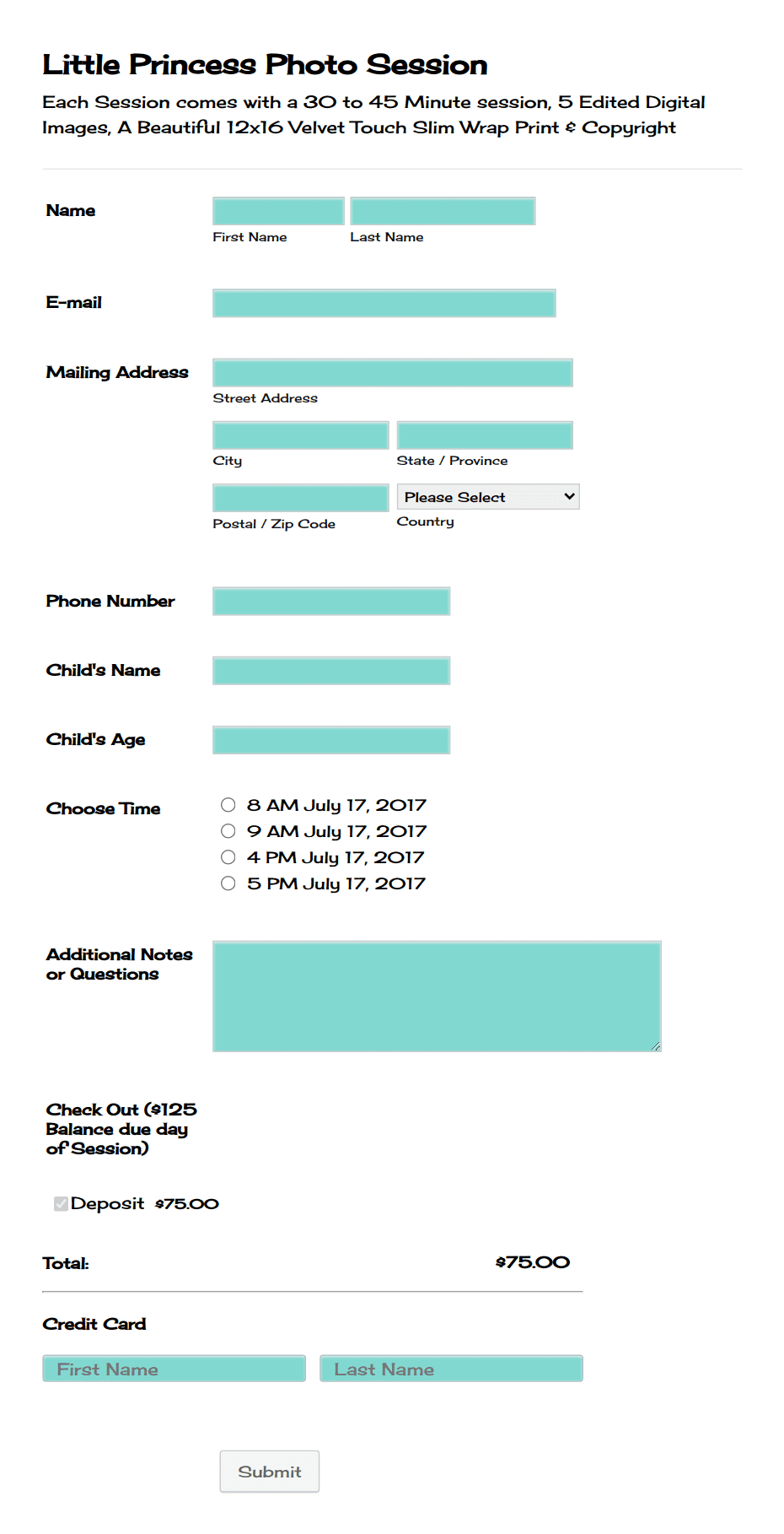 Princess Photo Shoot Form Template | Jotform