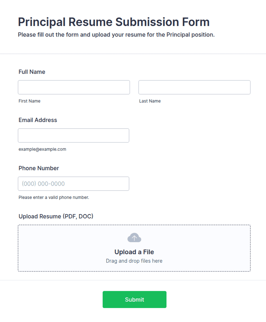 Principal Resume Submission Form Template | Jotform
