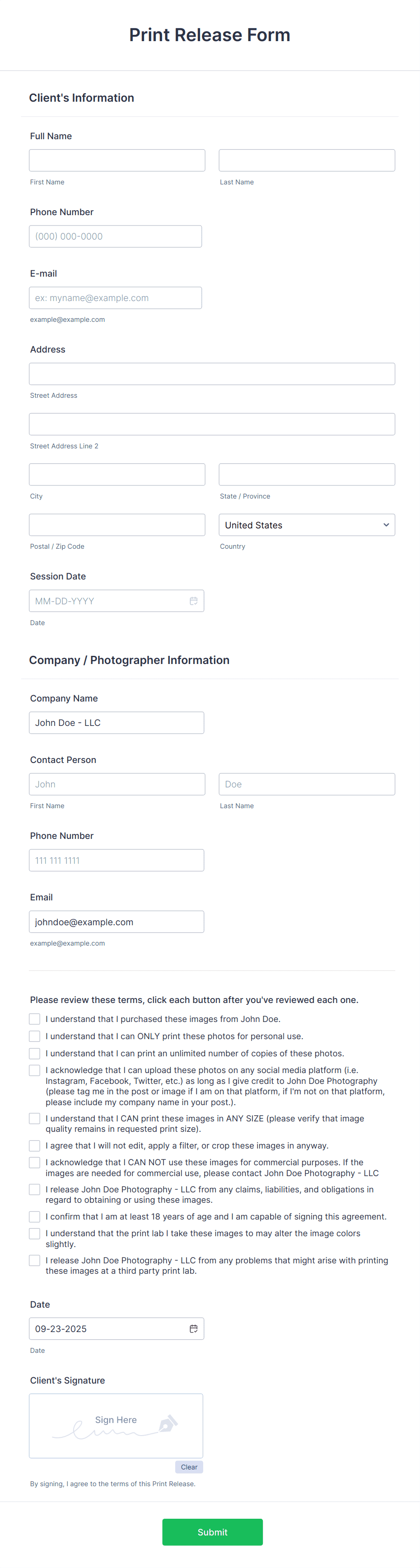 Print Release Form Template | Jotform
