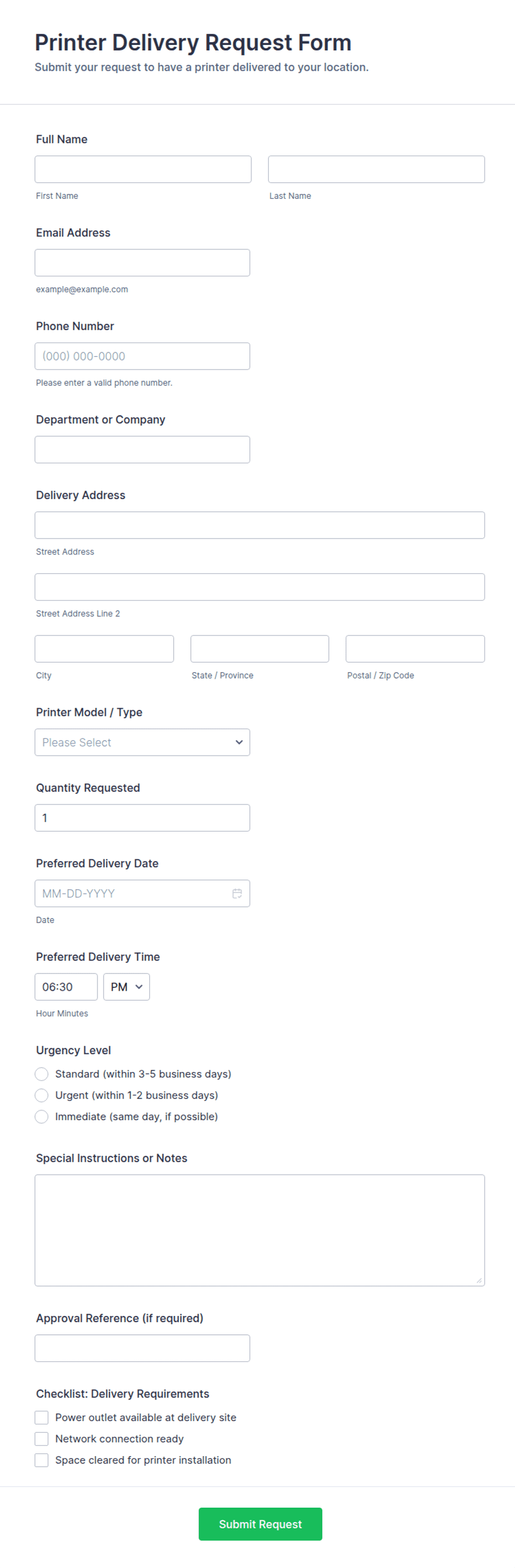Printer Delivery Request Form Template | Jotform