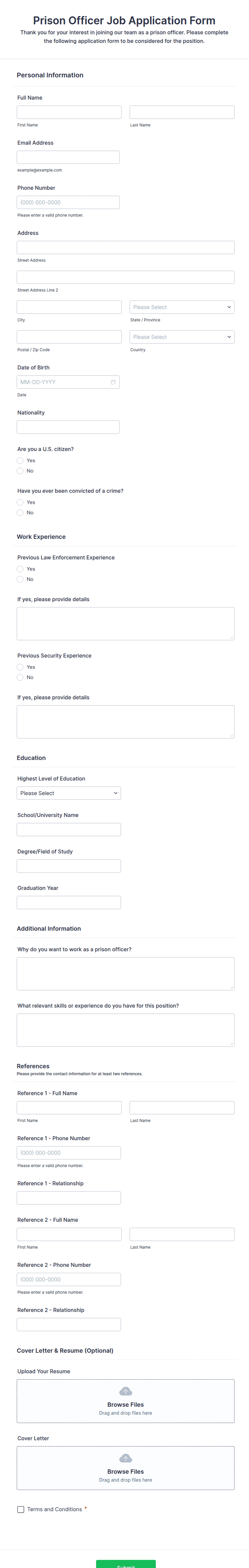 Prison Officer Job Application Form Template | Jotform