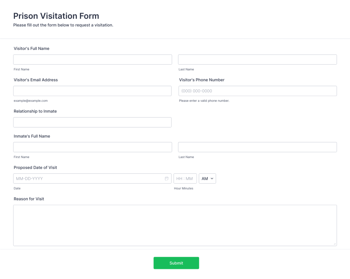 Prison Visitation Form Template | Jotform