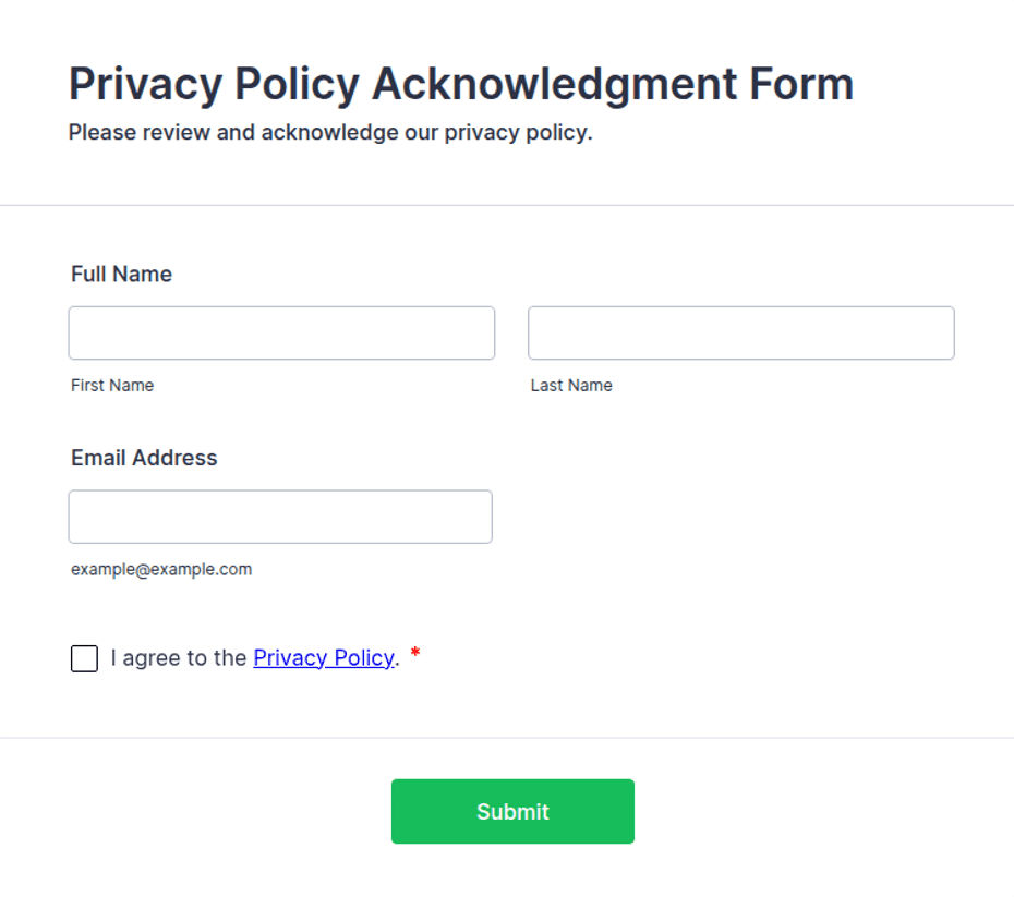Privacy Policy Acknowledgment Form Template | Jotform