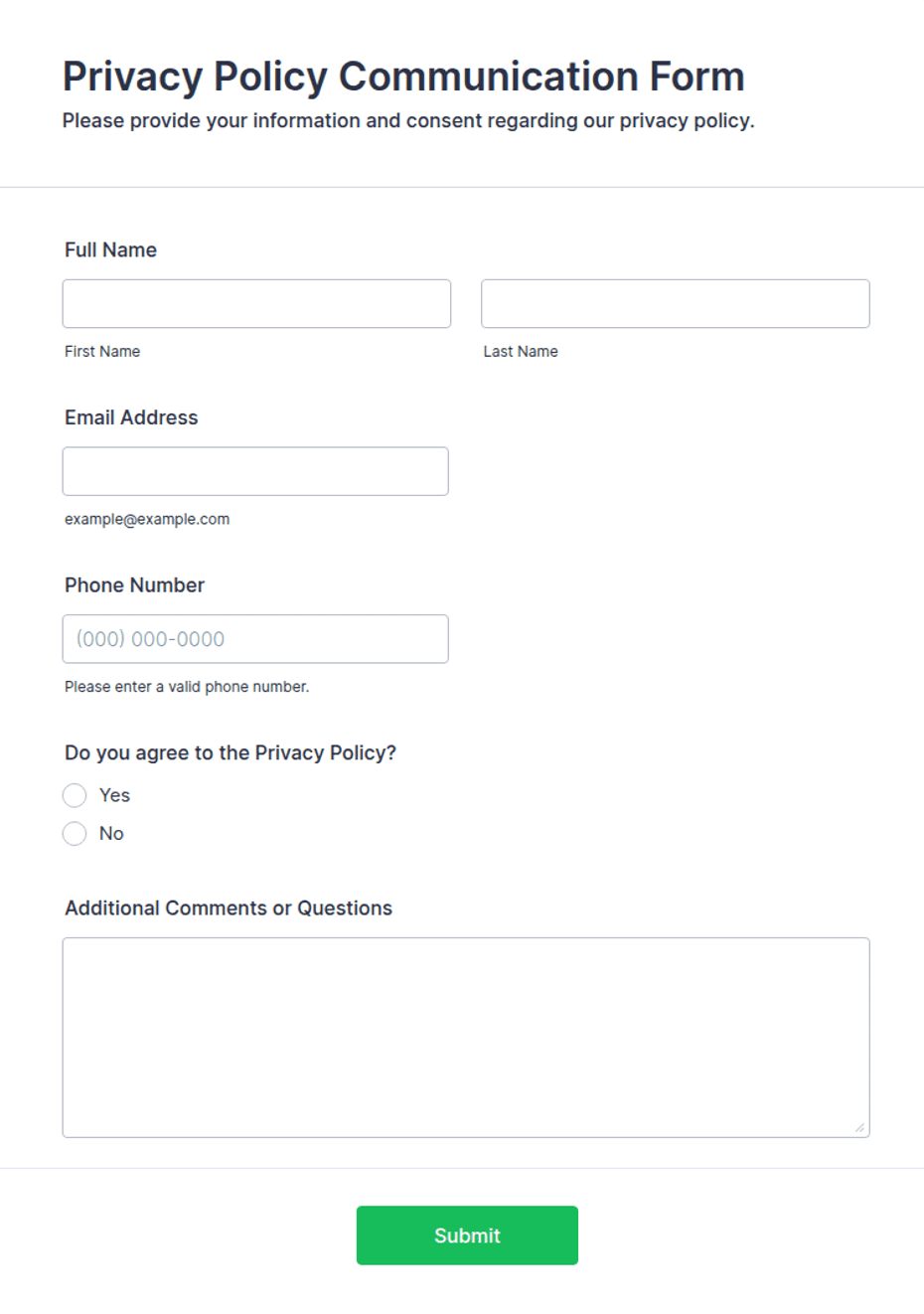 Privacy Policy Communication Form Template | Jotform