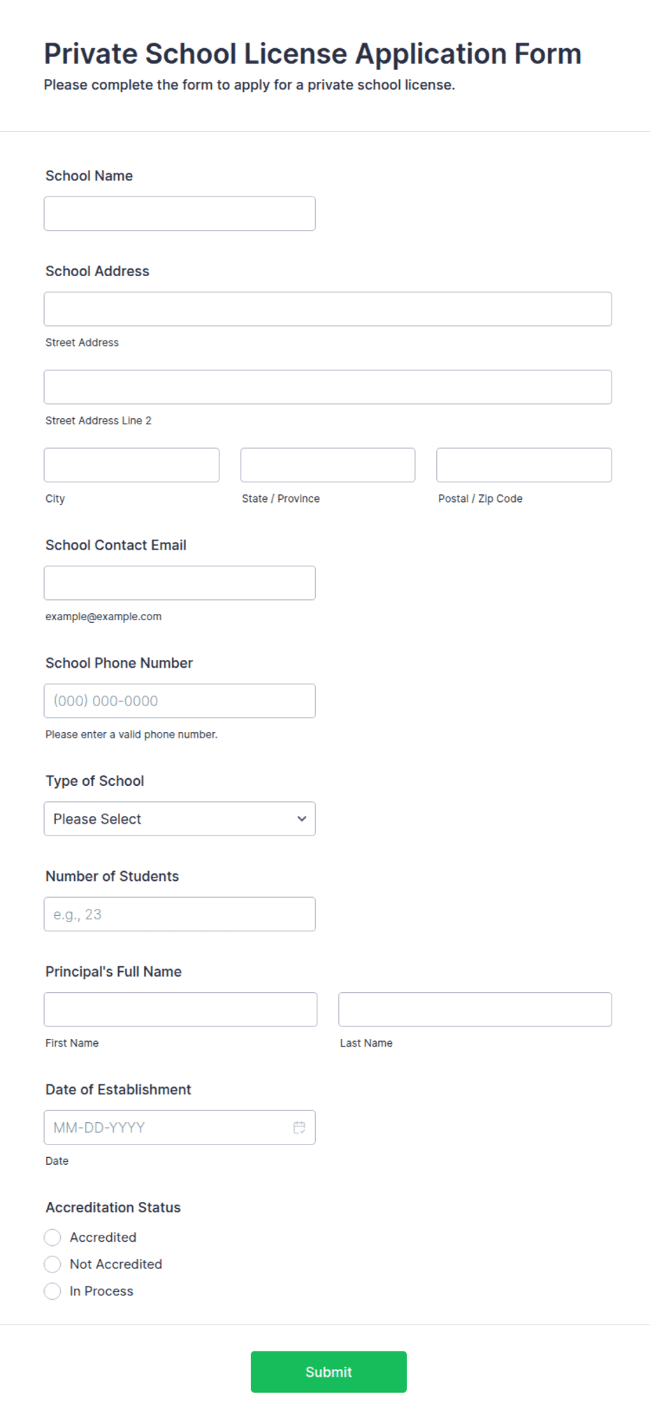 Private School License Application Form Template | Jotform