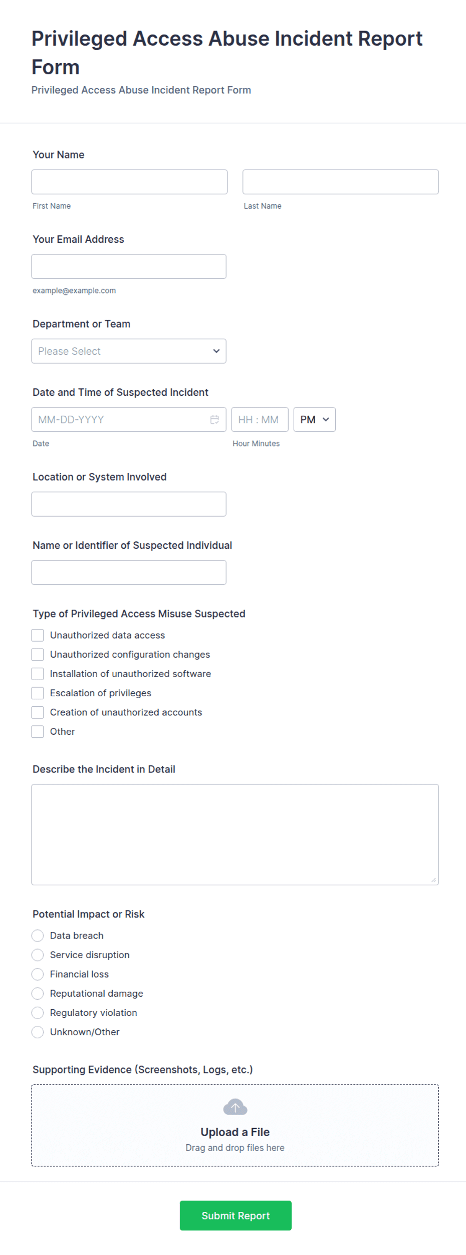 Privileged Access Abuse Incident Report Form Template | Jotform