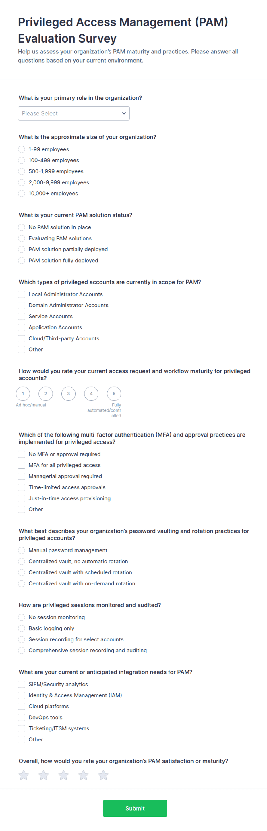 Privileged Access Management Evaluation Survey Form Template | Jotform