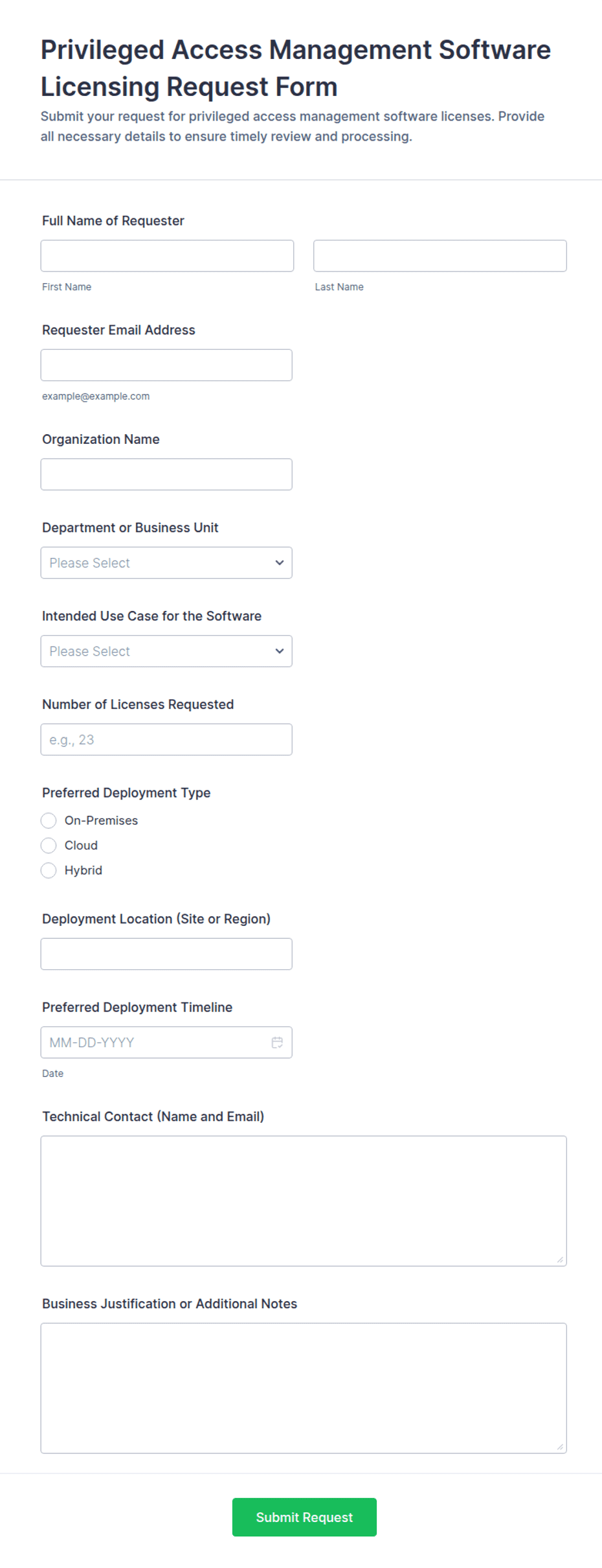 Privileged Access Management Software Licensing Request Form Template ...