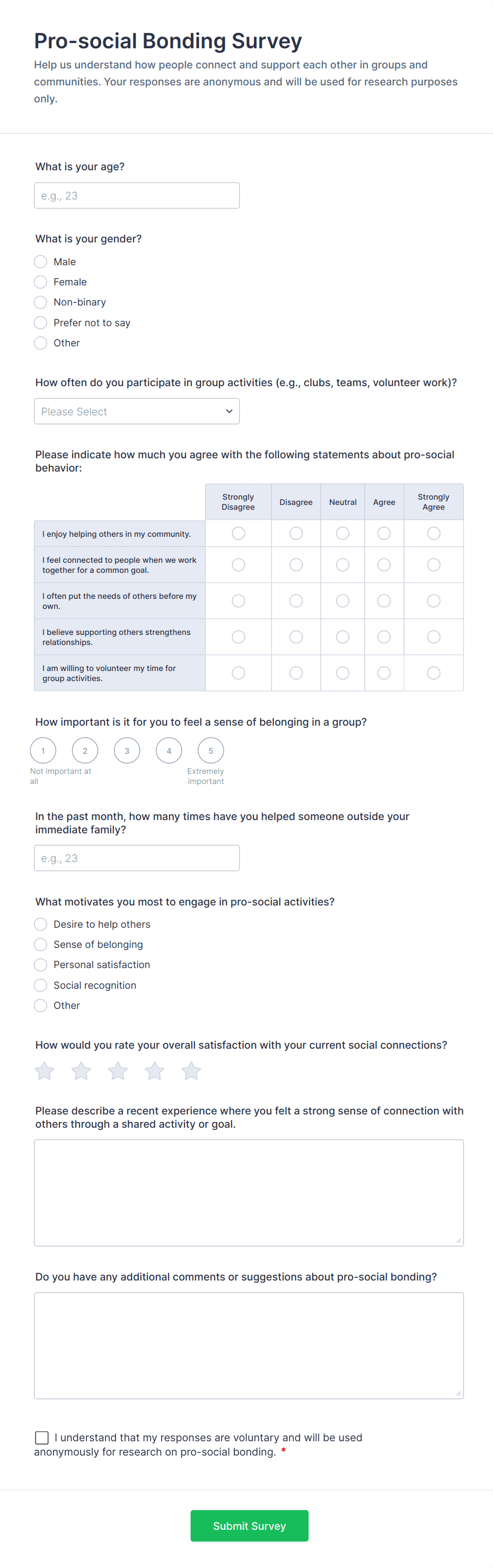 Pro-social Bonding Survey Form Template | Jotform