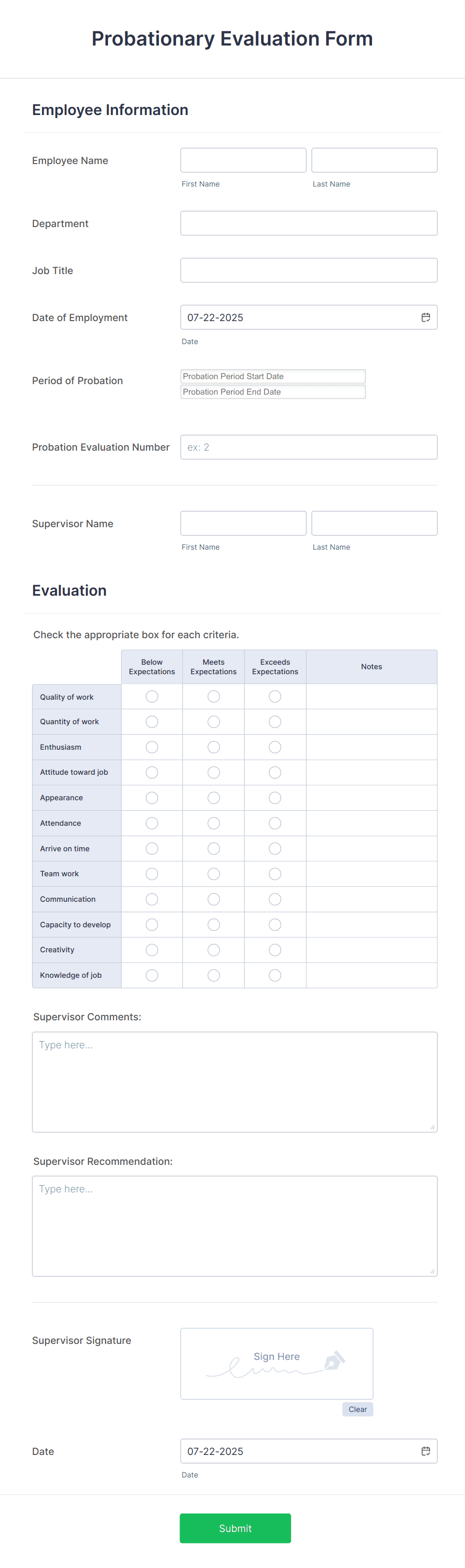 Probationary Evaluation Form Template | Jotform
