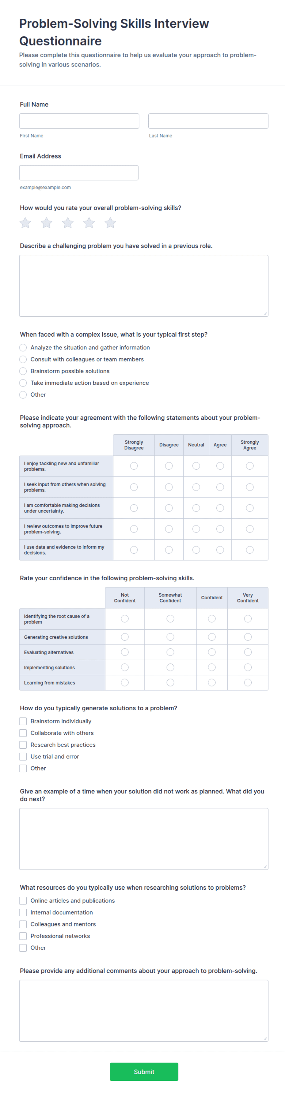 Problem-Solving Skills Interview Questionnaire Form Template | Jotform