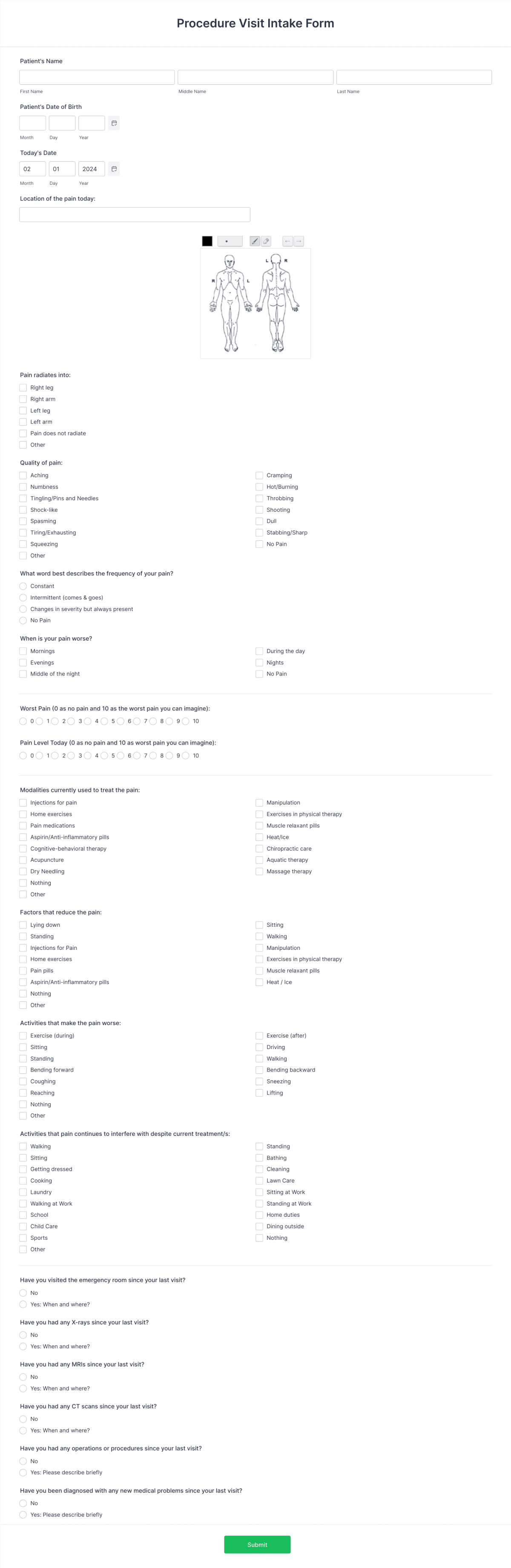 Procedure Visit Intake Form Template | Jotform