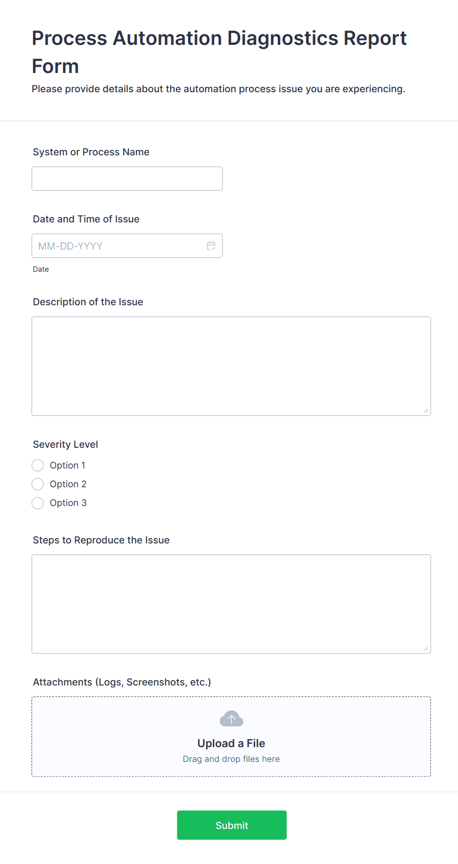 Process Automation Diagnostics Report Form Template | Jotform