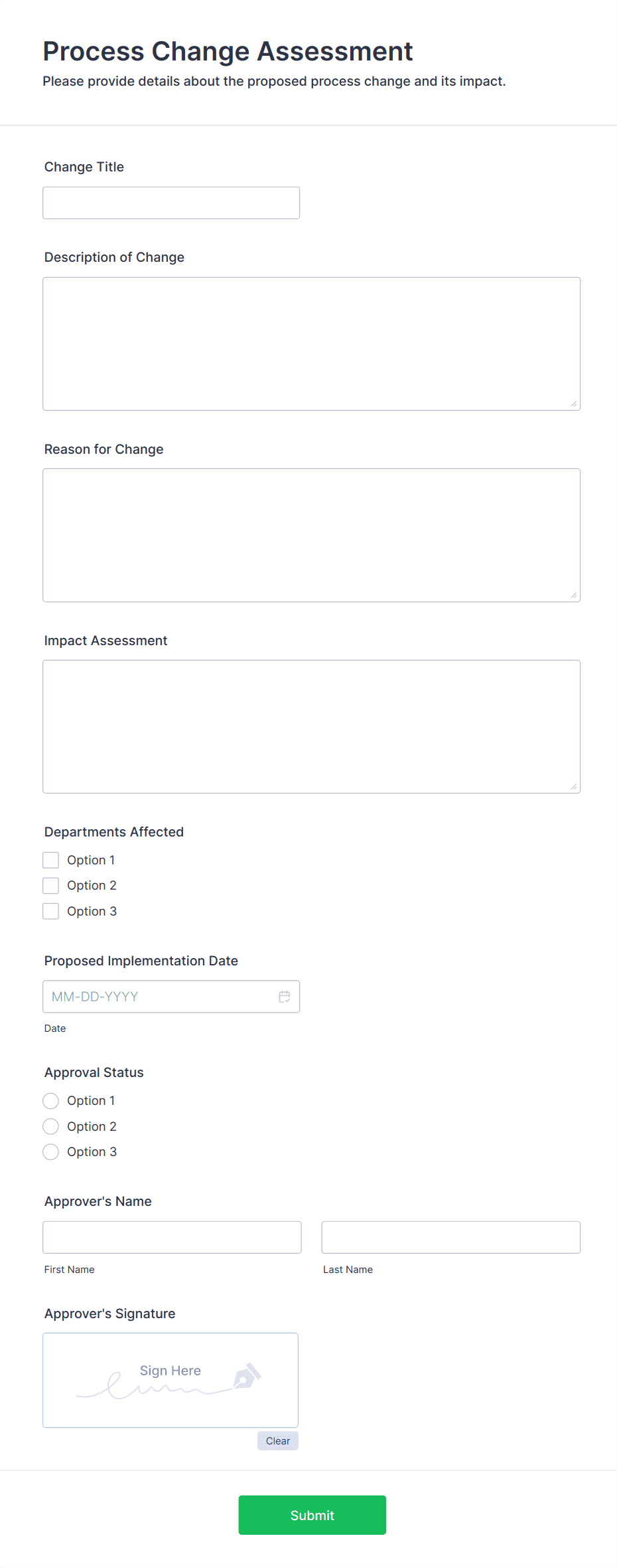 Process Change Assessment Form Template | Jotform