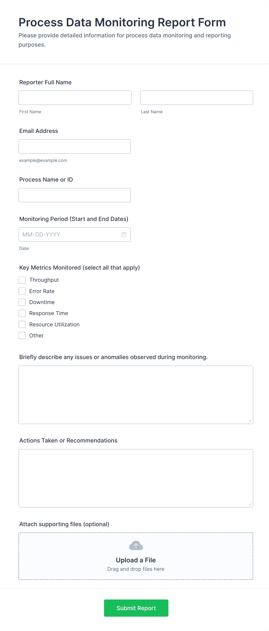 Process Data Monitoring Report Form Template | Jotform