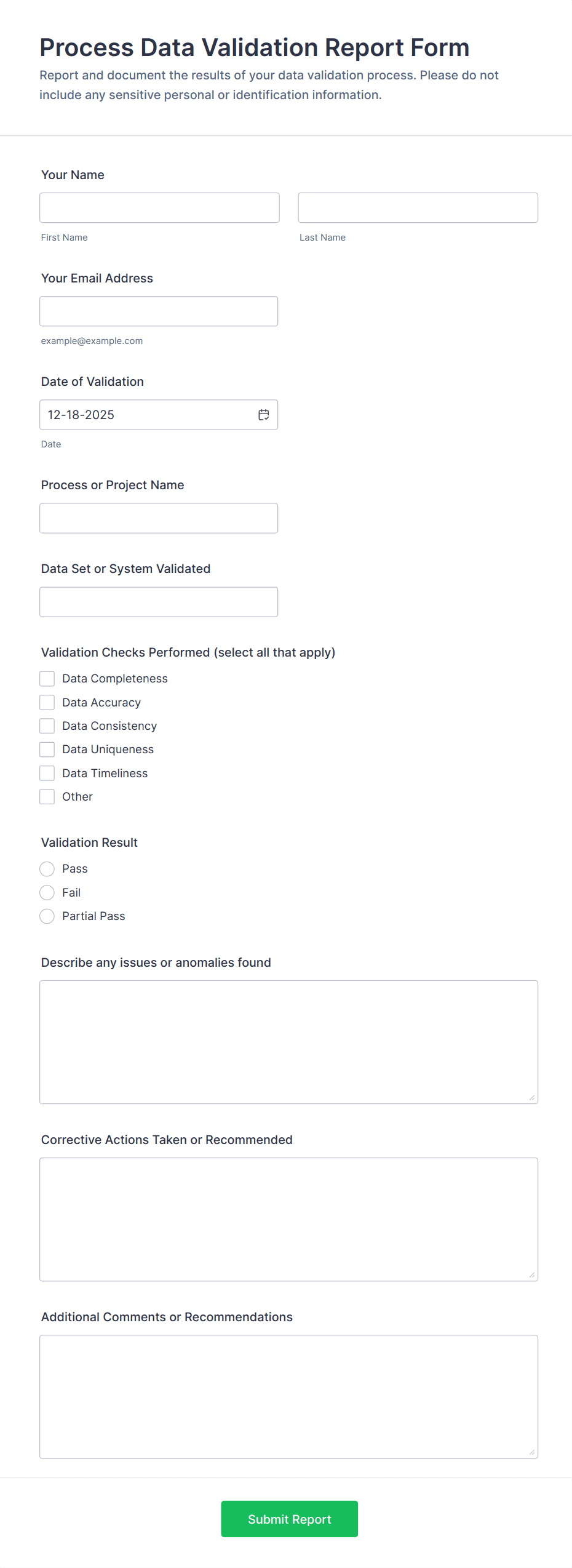 Process Data Validation Report Form Template | Jotform