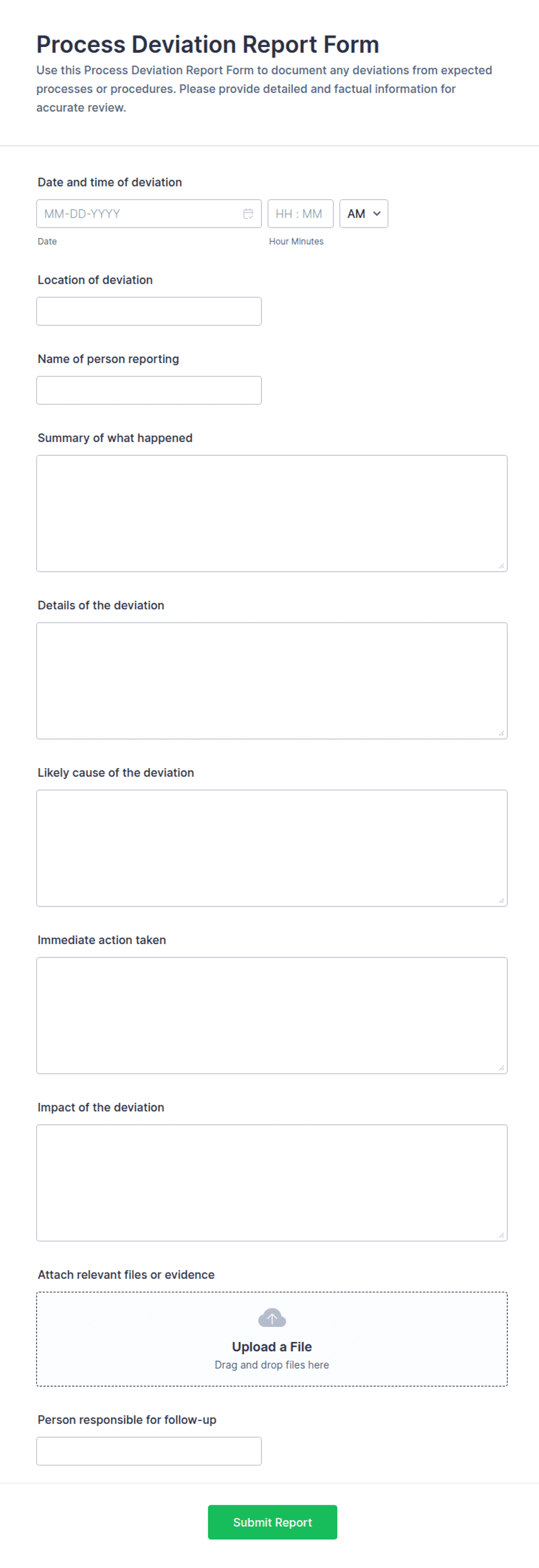 Process Deviation Report Form Template | Jotform