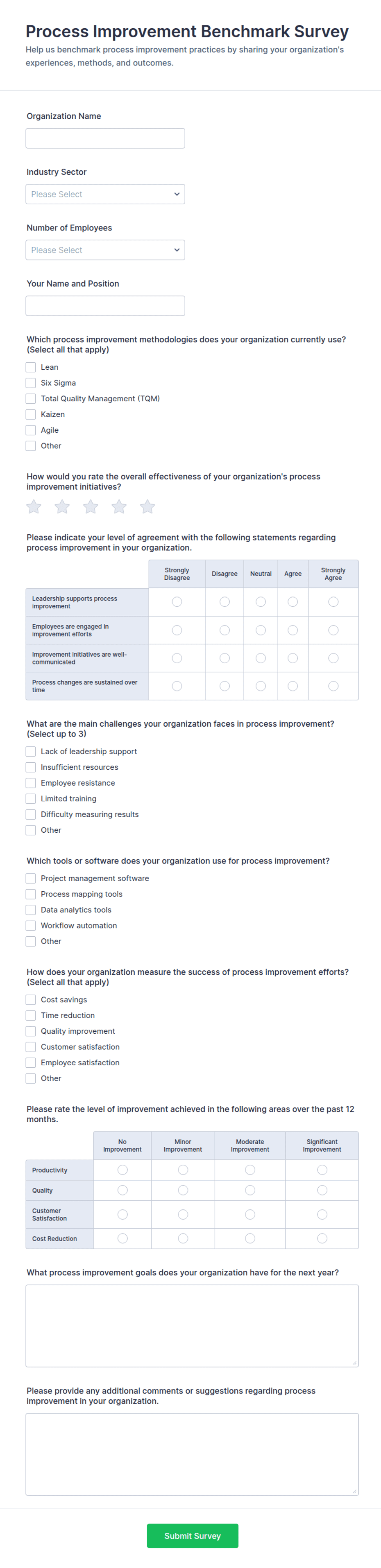 Process Improvement Benchmark Survey Form Template | Jotform