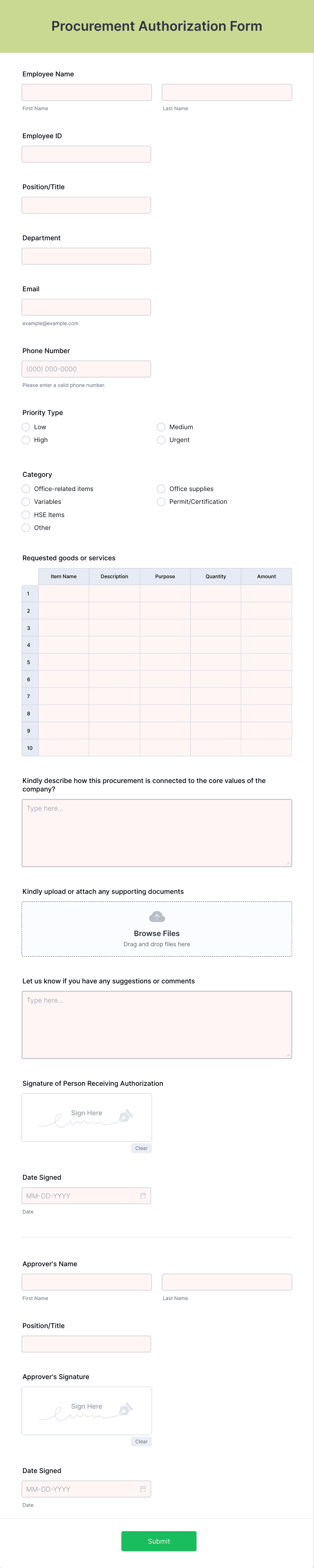 Procurement Authorization Form Template | Jotform