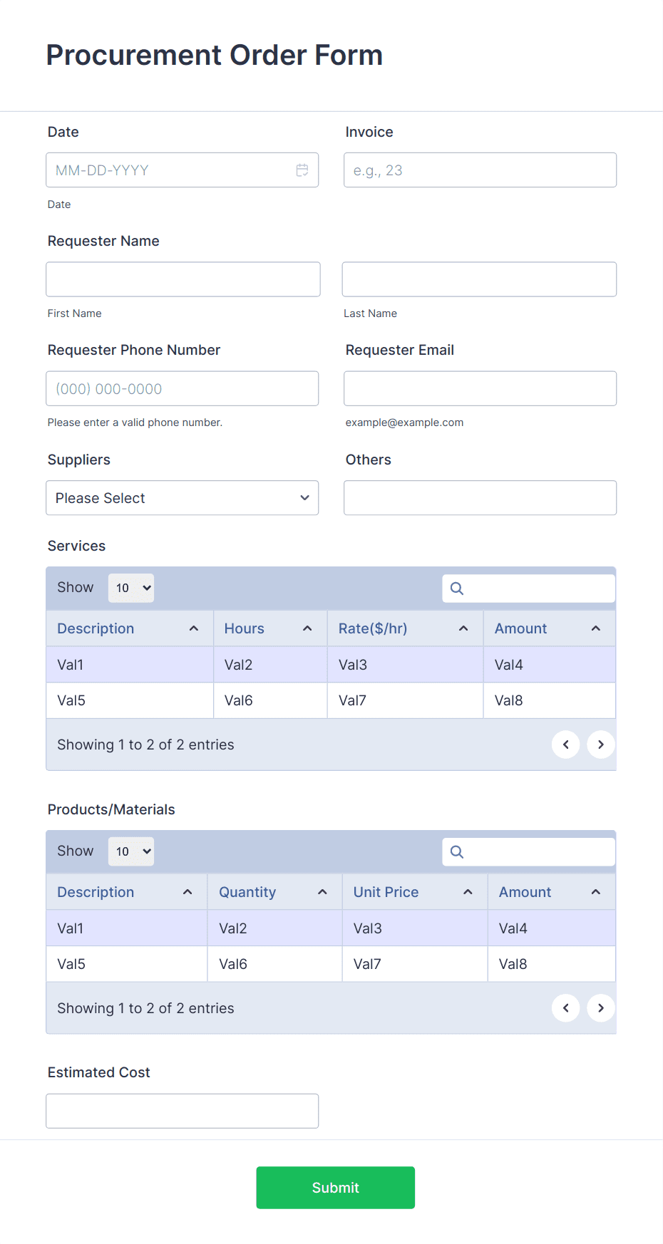 Procurement Order Form Template | Jotform