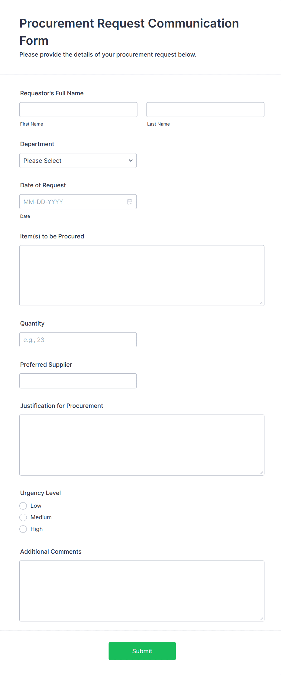 Procurement Request Communication Form Template | Jotform