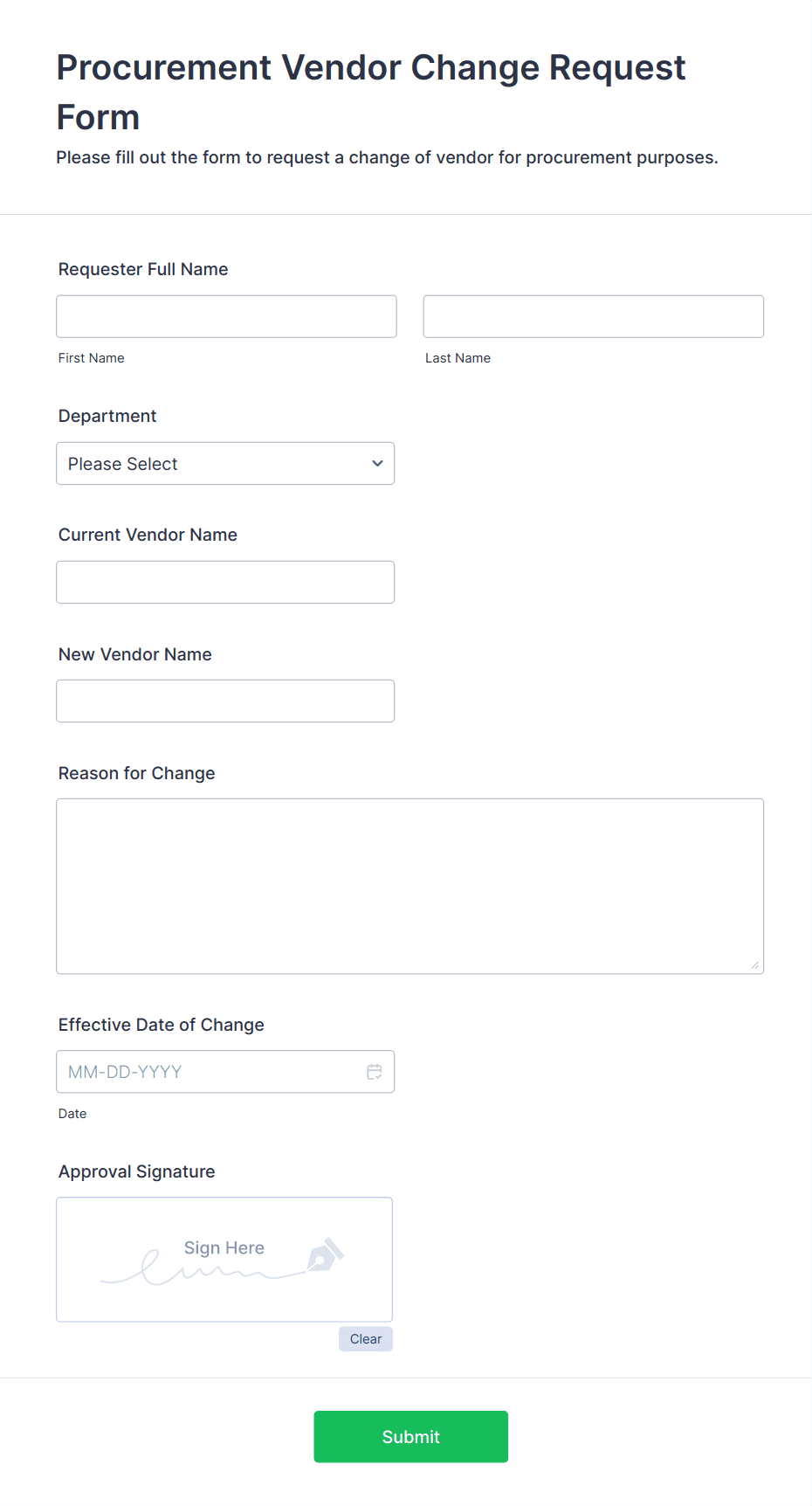 Procurement Vendor Change Request Form Template | Jotform