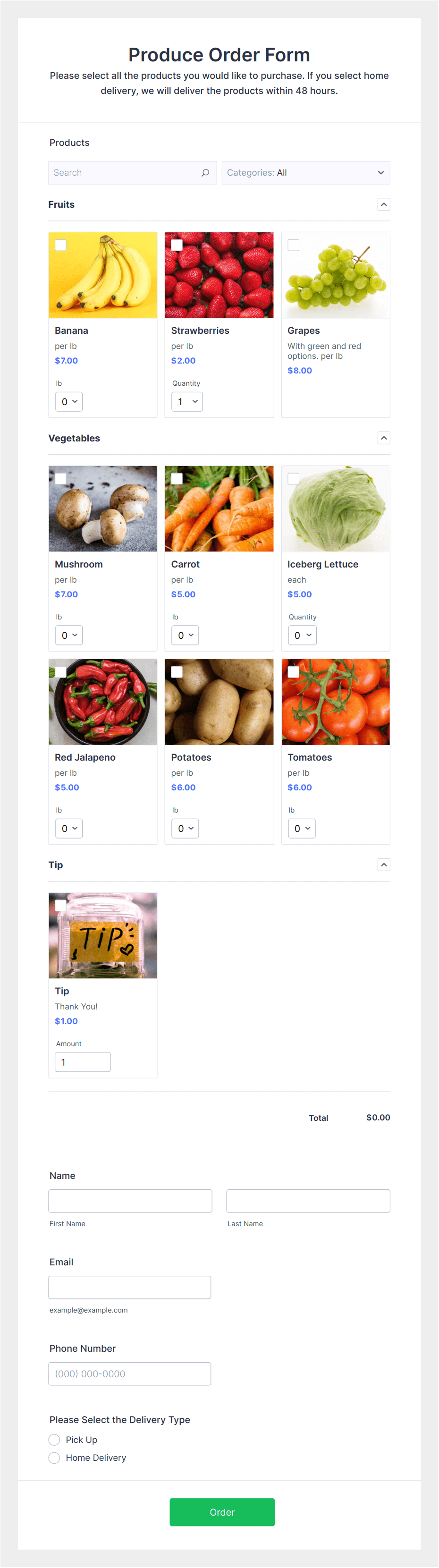 Produce Order Form Template | Jotform