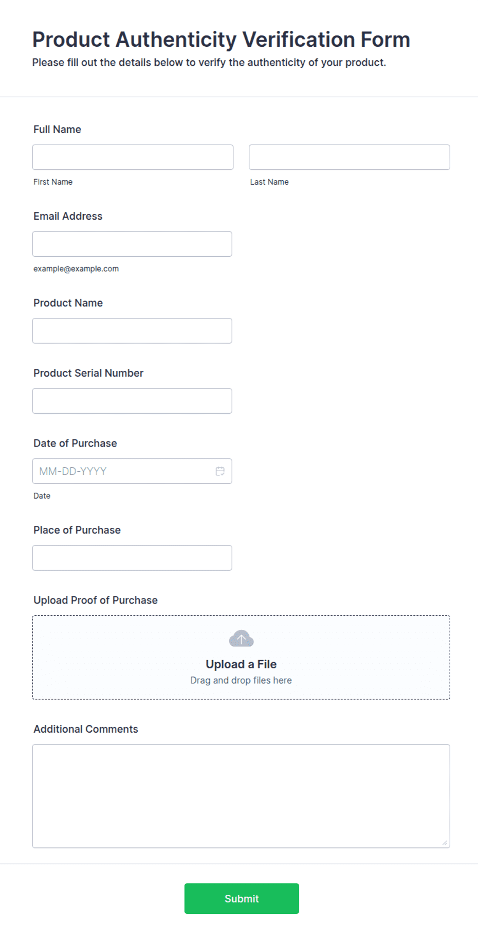 Product Authenticity Verification Form Template | Jotform