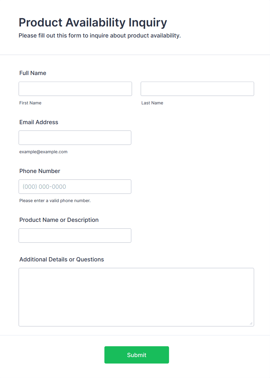 Product Availability Inquiry Contact Form Template | Jotform
