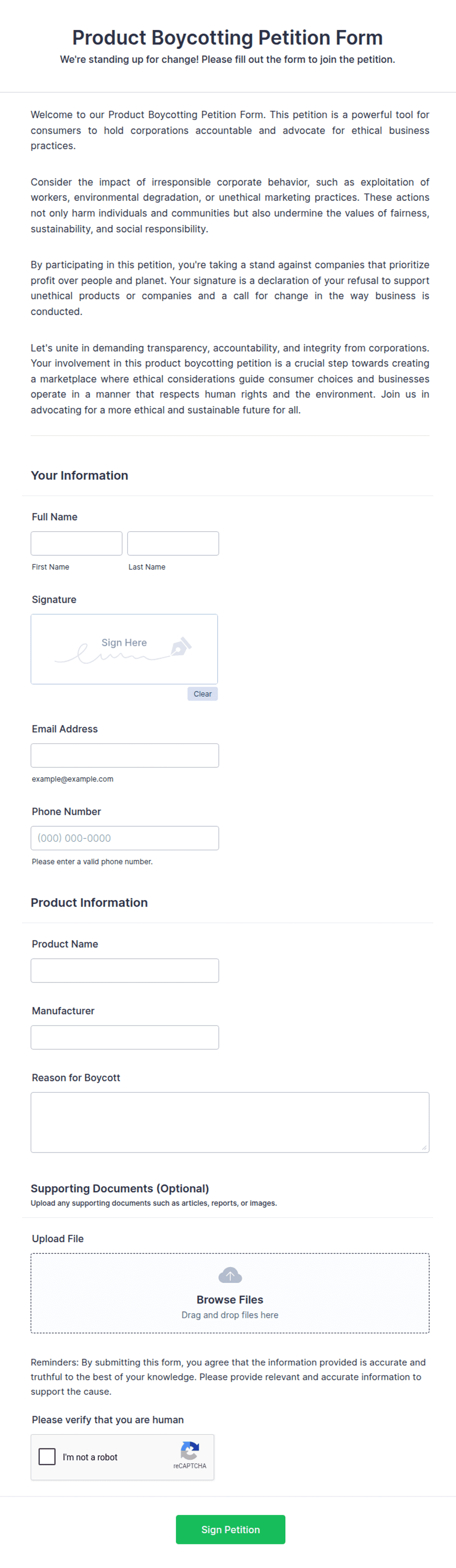 Product Boycotting Petition Form Template | Jotform