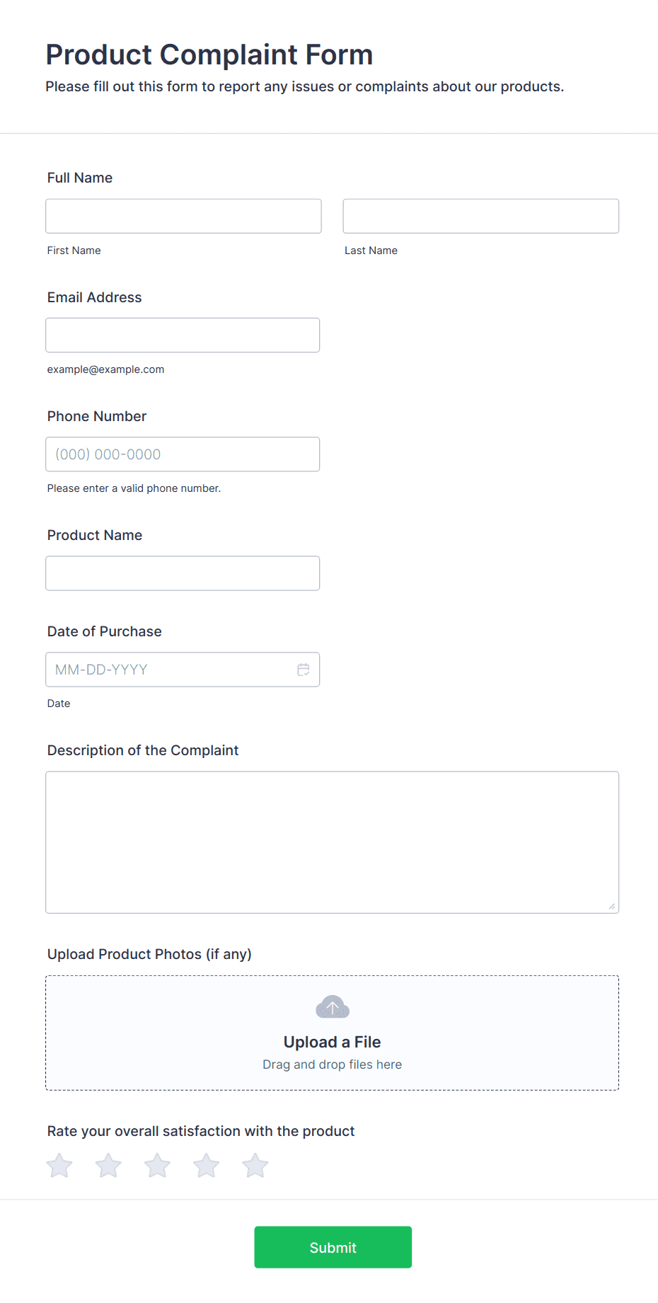 Product Complaint Form Template | Jotform