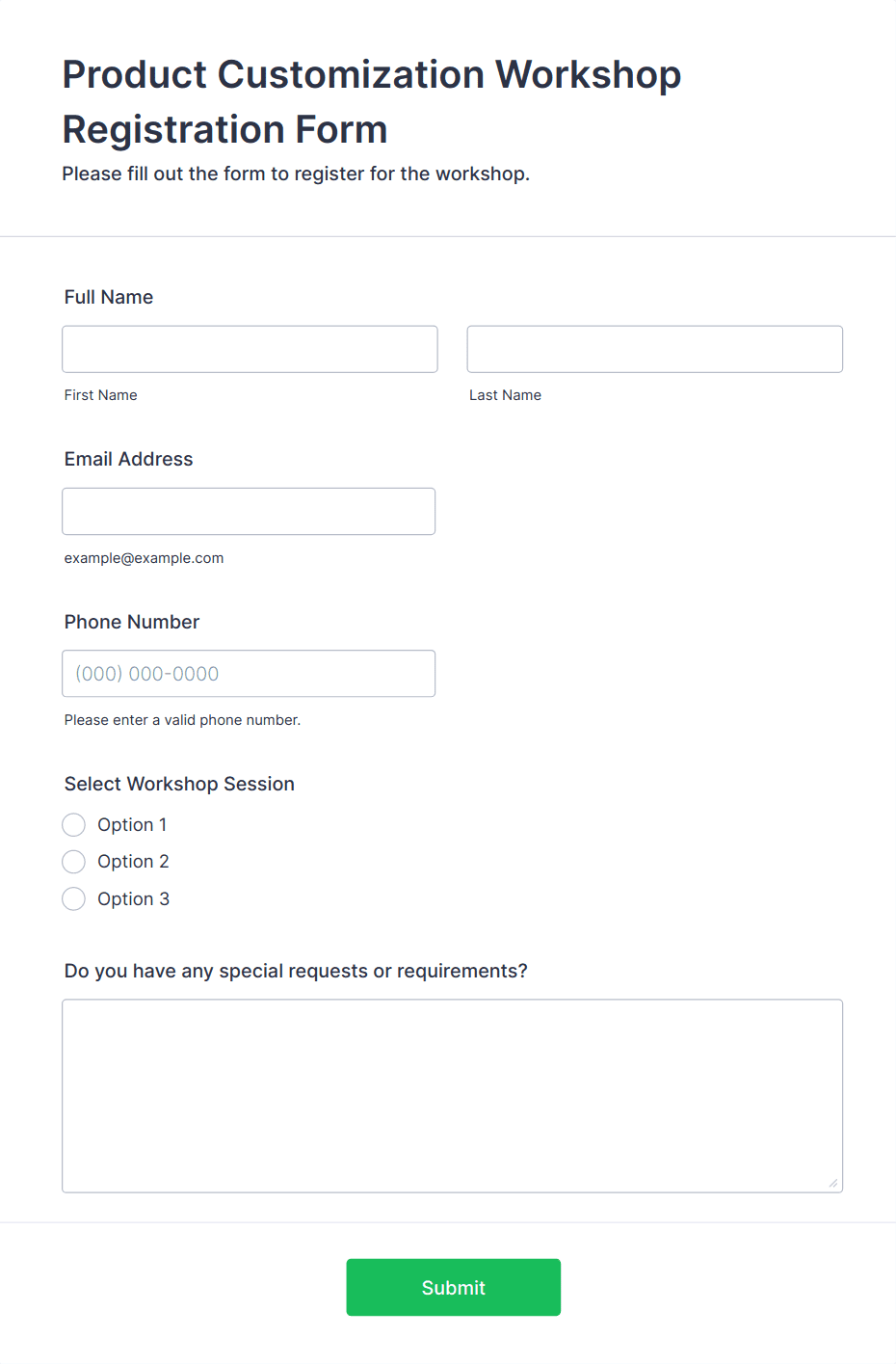 Product Customization Workshop Registration Form Template | Jotform