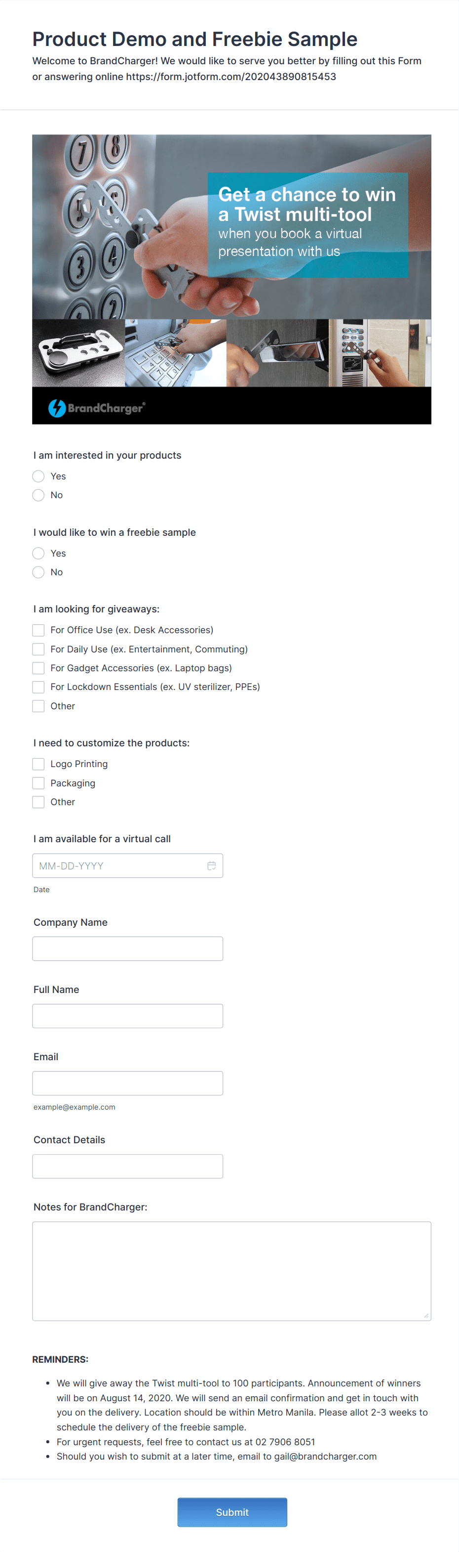 Product Demo and Freebie Sample Form Template | Jotform