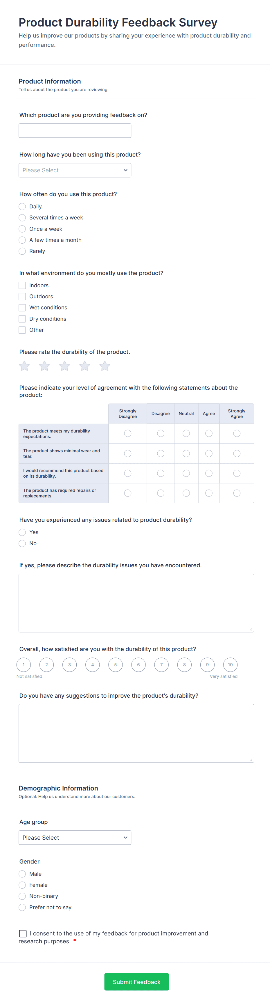Product Durability Feedback Survey Form Template | Jotform