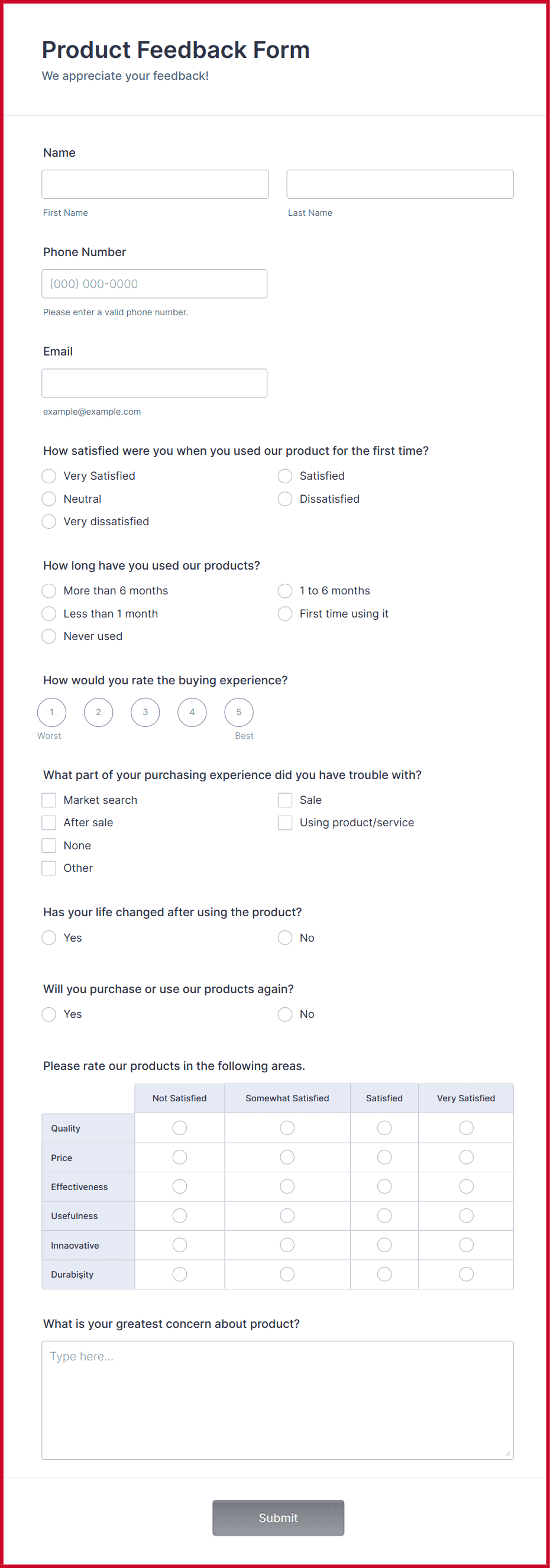 Product Feedback Form Template | Jotform