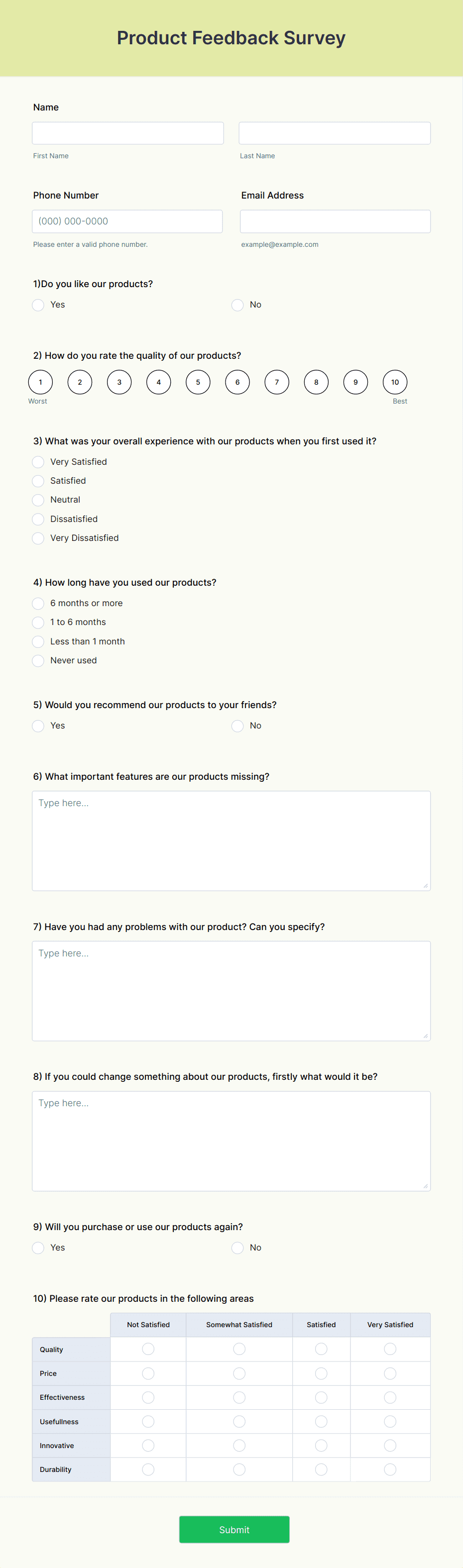 Product Feedback Survey Form Template | Jotform