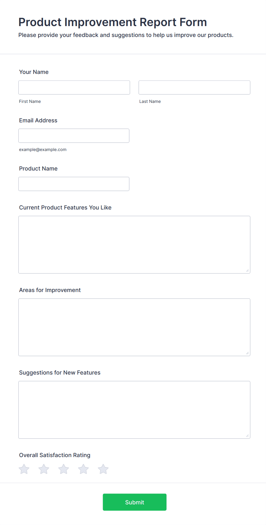 Product Improvement Report Form Template | Jotform