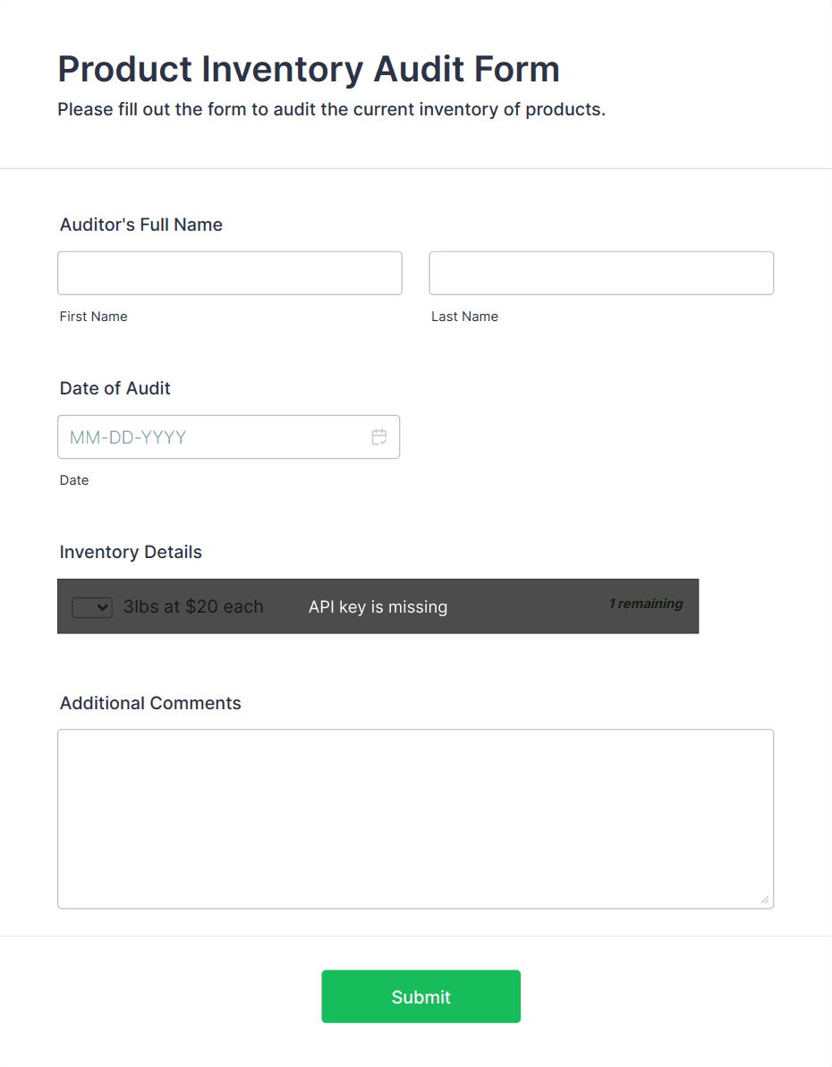 Product Inventory Audit Form Template | Jotform