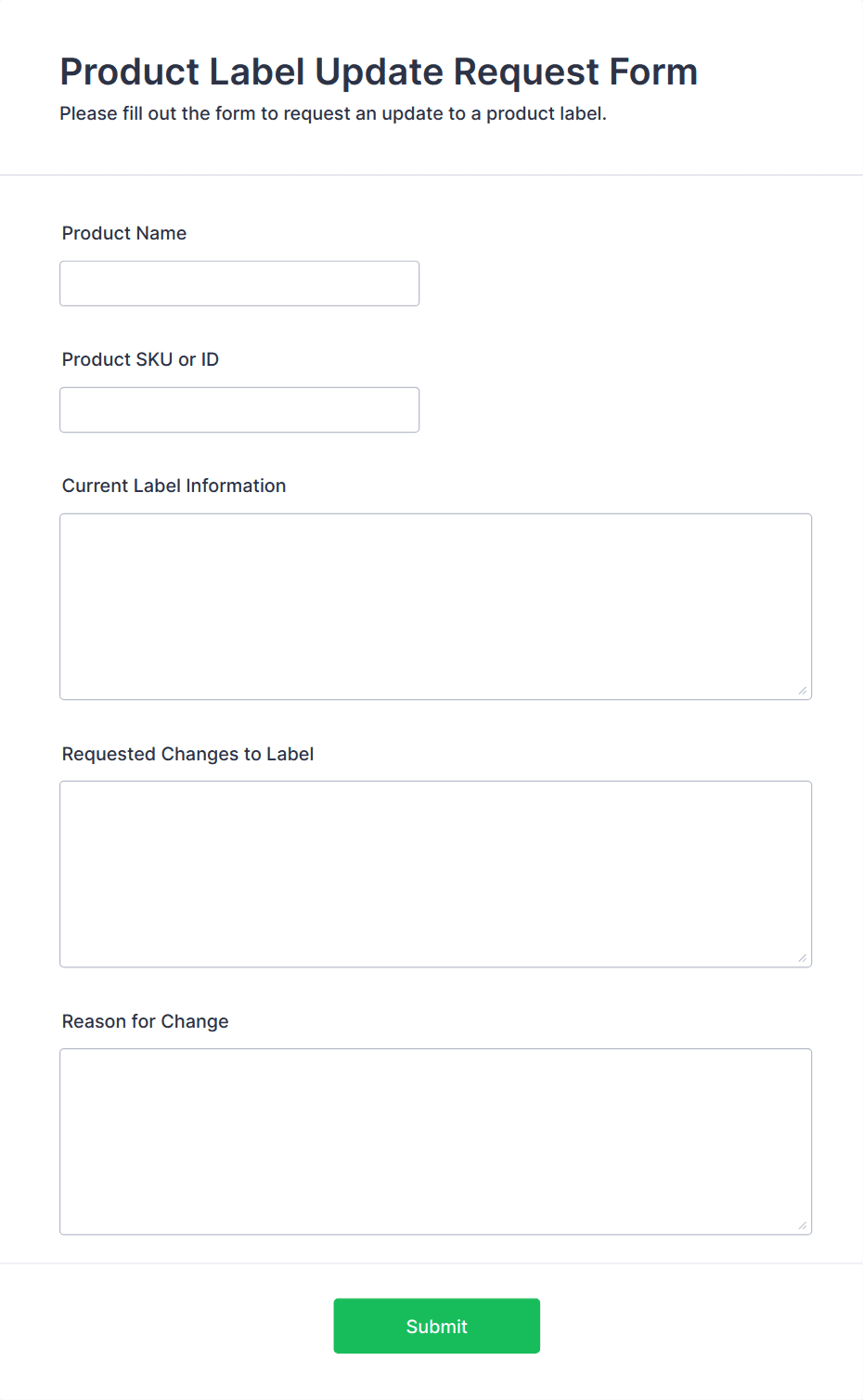 Product Label Update Request Form Template | Jotform