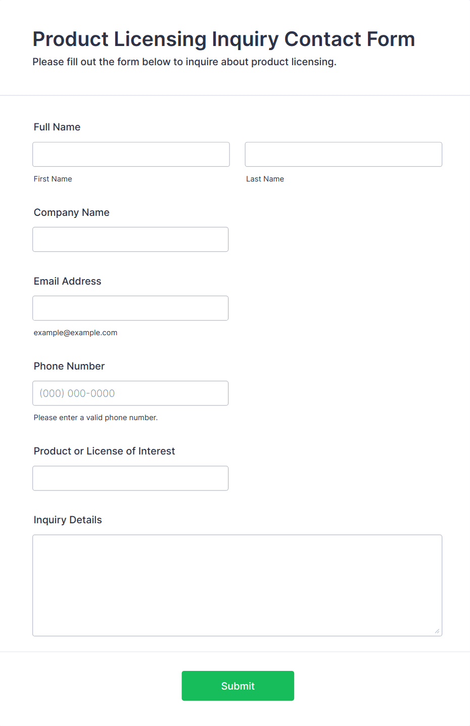 Product Licensing Inquiry Contact Form Template | Jotform