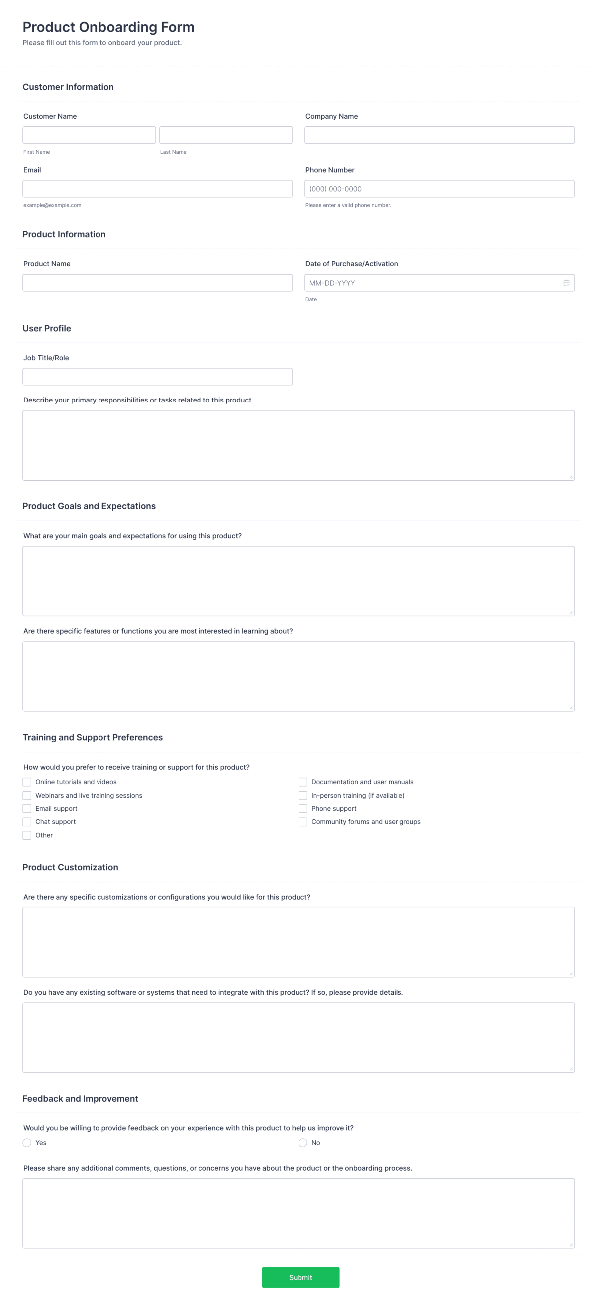 Product Onboarding Form Template | Jotform