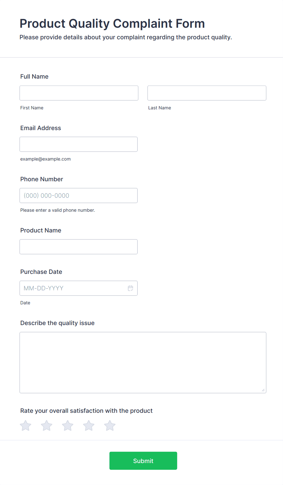 Product Quality Complaint Form Template | Jotform