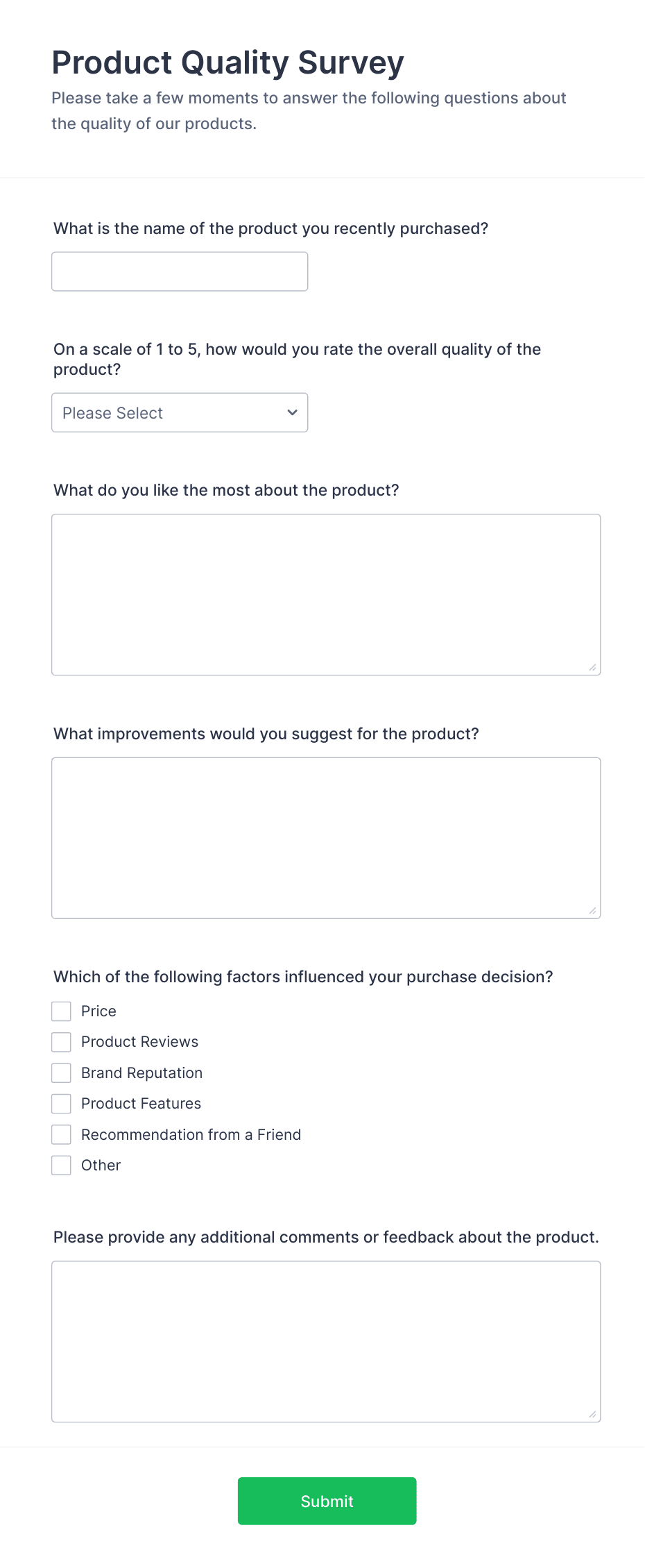 Product Quality Survey Form Template | Jotform