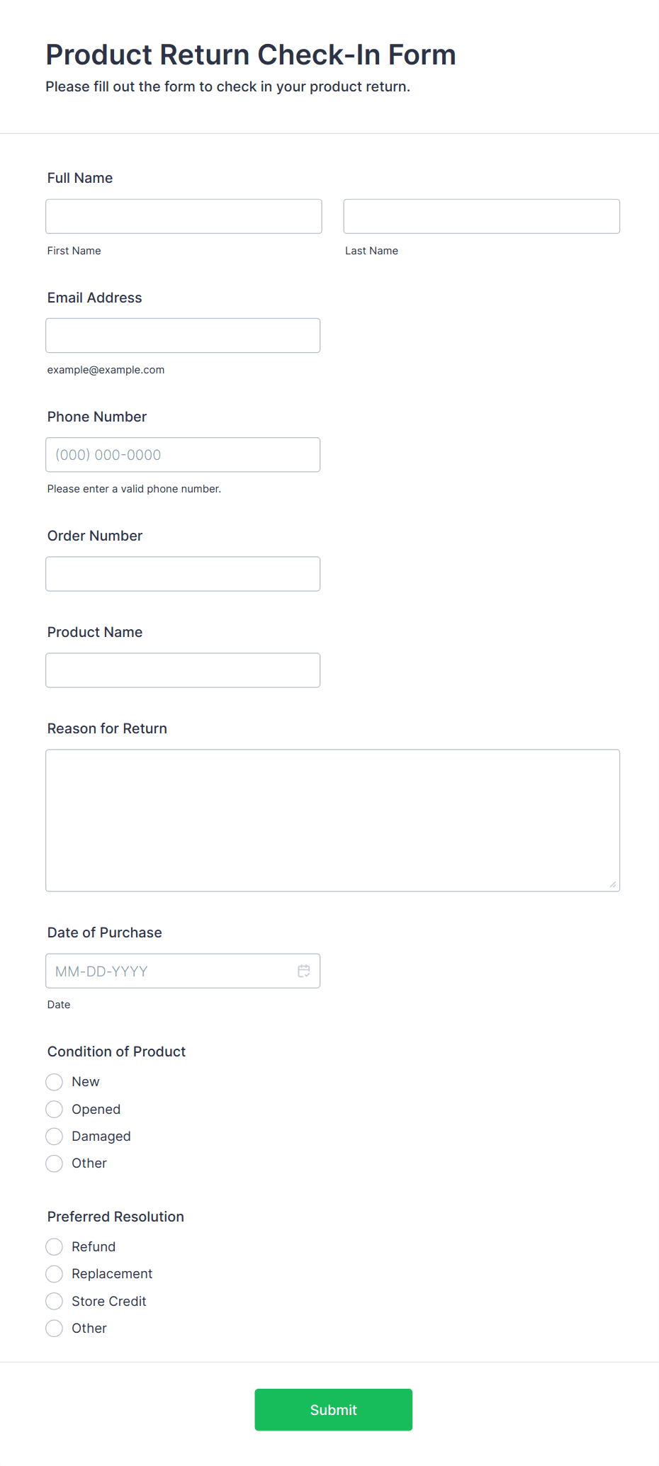 Product Return Check-In Form Template | Jotform