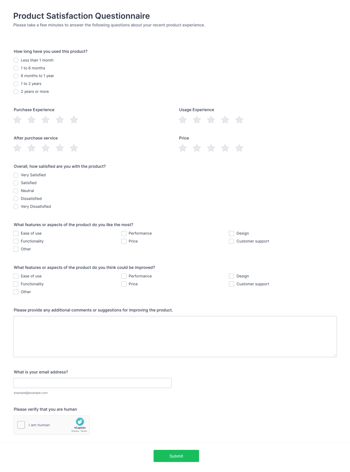 Product Satisfaction Questionnaire Form Template | Jotform